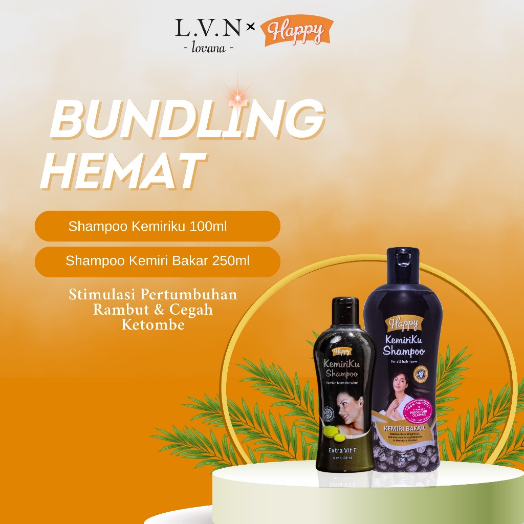 Jual Bundling Hemat Happy Shampoo Kemiri Bakar 250ml & Shampoo Kemiriku ...