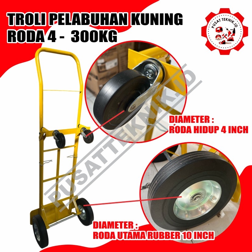 Jual HAND TROLLEY MANUAL 300KG TROLI PELABUHAN KUNING RODA 4 KAPSITAS ...