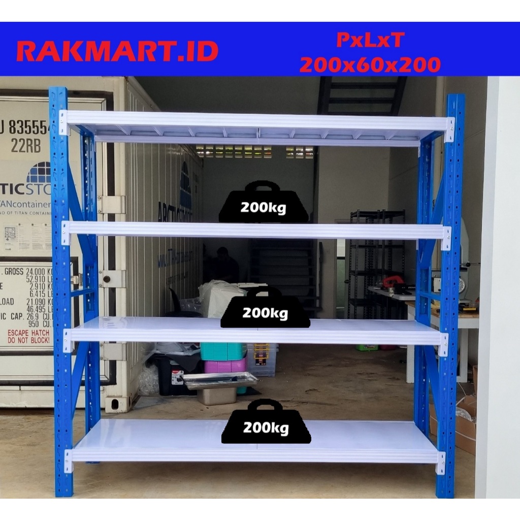Jual Termurah Rak Gudang 200cm 4 Susun x 200kg (800kg) Rack besi Light ...