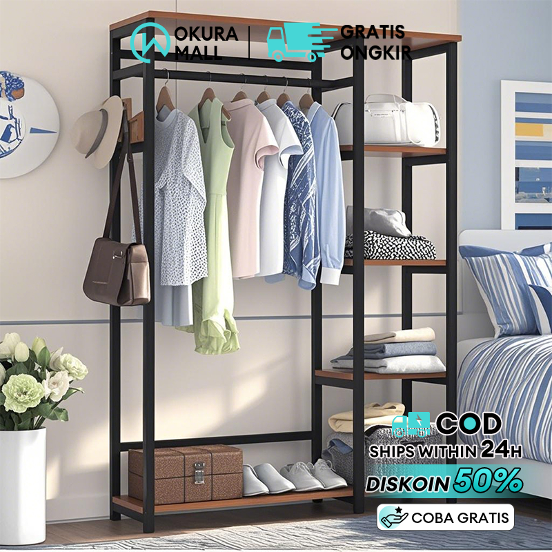 Jual Stand Hanger Kayu Rak Baju Celan Rak Gantungan Baju Serbaguna Rak ...