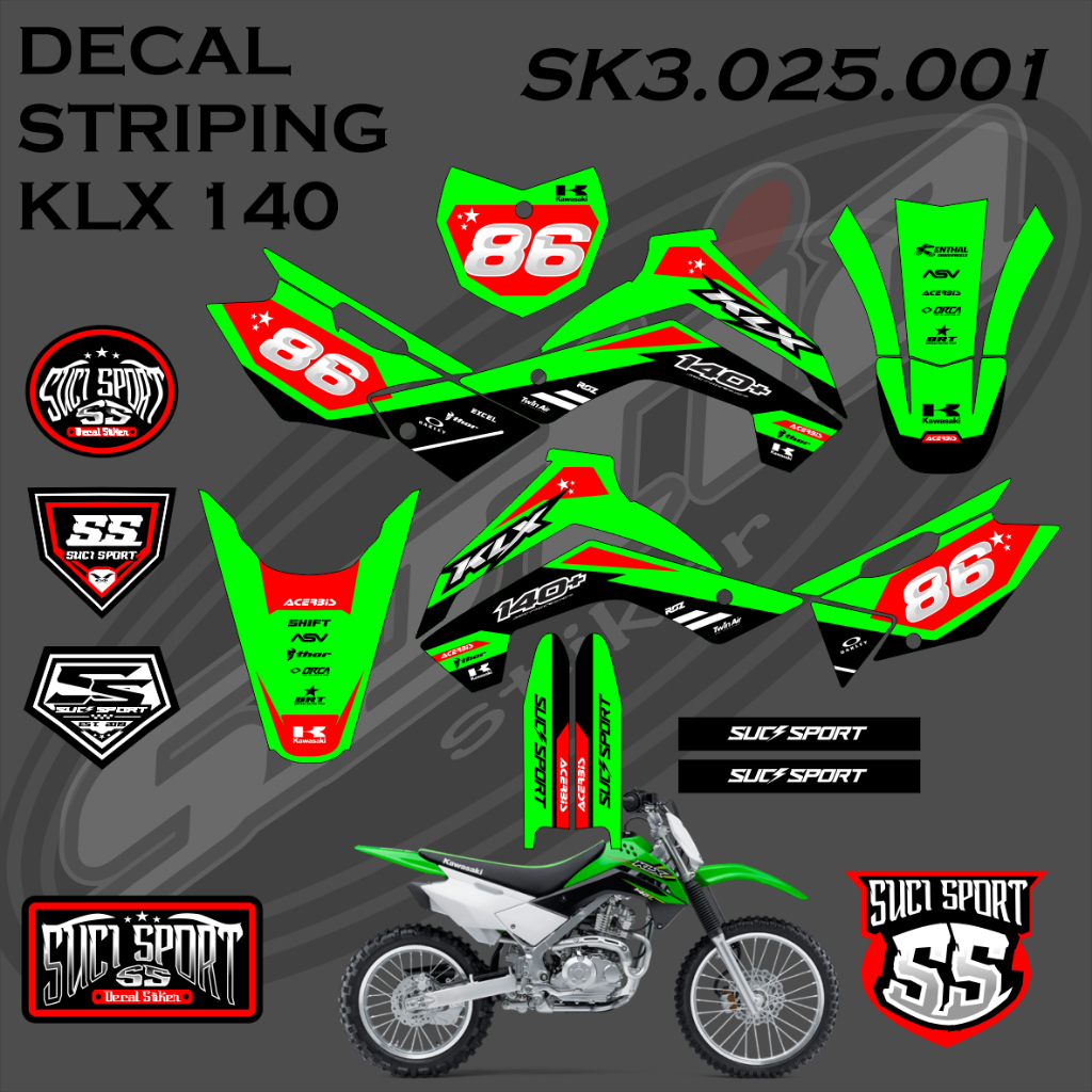 Jual Stiker Decal Striping KLX 140 Kawasaki Desain Bisa Custom (SK3.025 ...