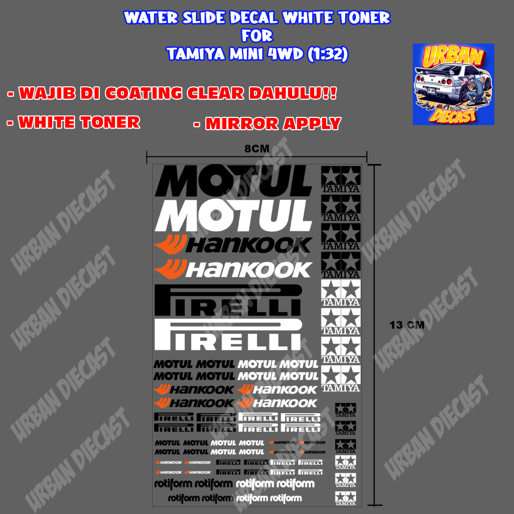 Jual Water slide decal Tamiya Mini 4WD Sponsor Universal [white toner ...