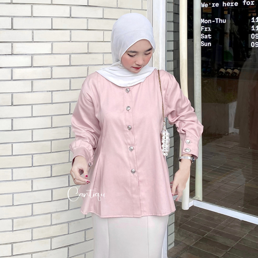 Jual Cantiqu - Kemeja Blouse Slim Fit Meisya Atasan Wanita Polos | Shopee Indonesia
