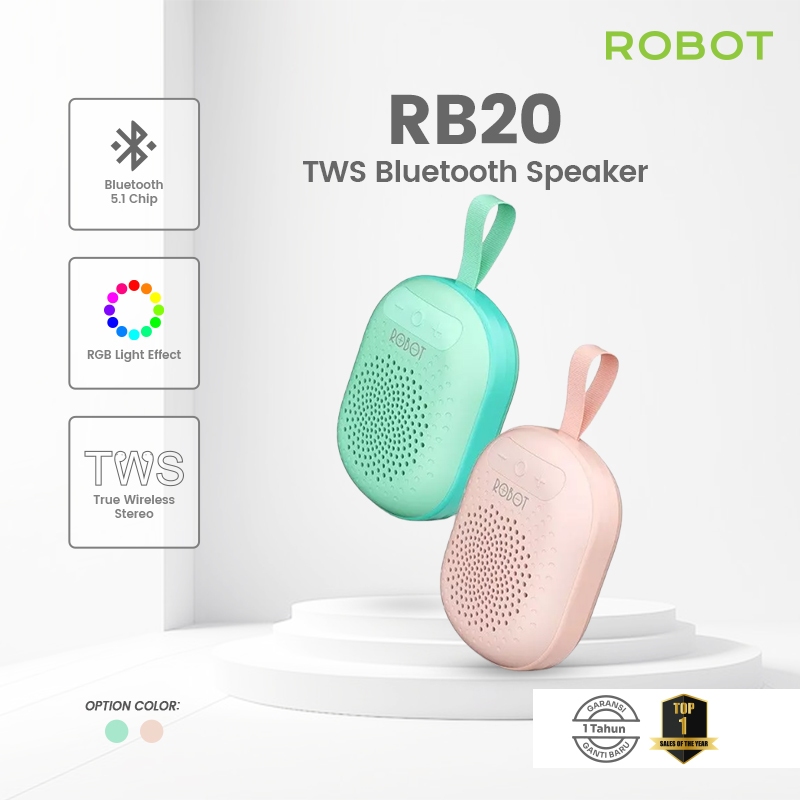 Jual ROBOT TWS Speaker Bluetooth 5.1 Mini Portable RB20 With RGB Light Pink/Blue - Garansi Resmi ...