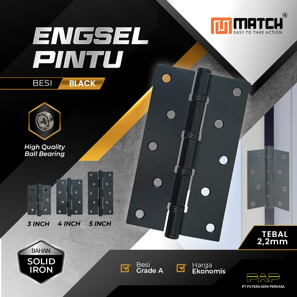 Jual Engsel Pintu Black Match 3" / 4" / 5 " inch Engsel Besi Pintu ...