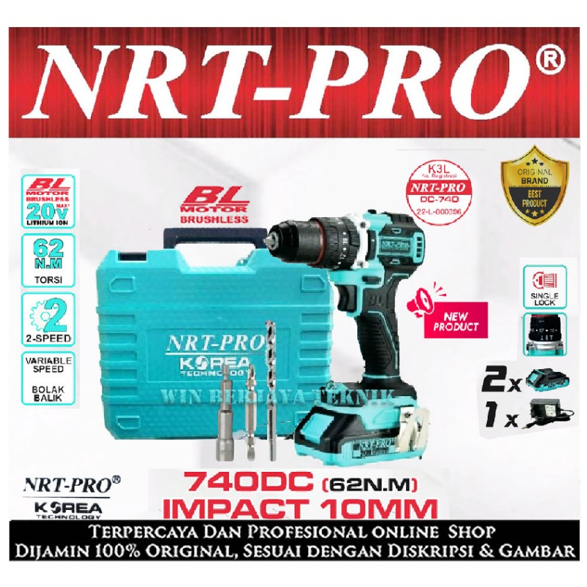 Jual NRT-PRO 740 DC Mesin Bor Cordless Drill 10MM Baterai Tangan Beton ...