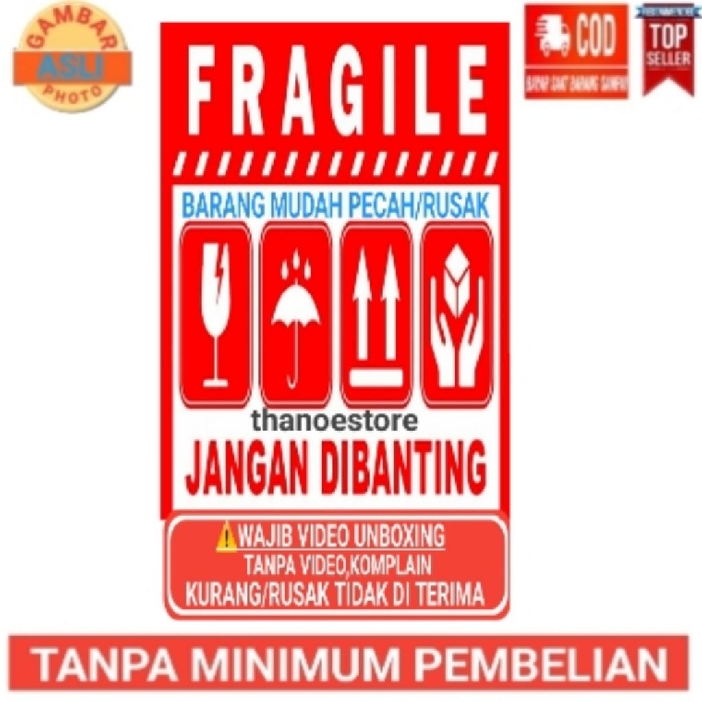 Jual Stiker Fragile Barang Mudah Pecah Atau Rusak Jangan Di Banting ...