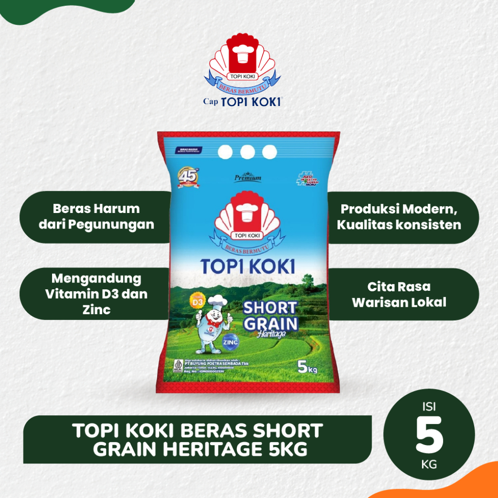 Jual TOPI KOKI BERAS SHORT GRAIN HERITAGE 5KG | Shopee Indonesia