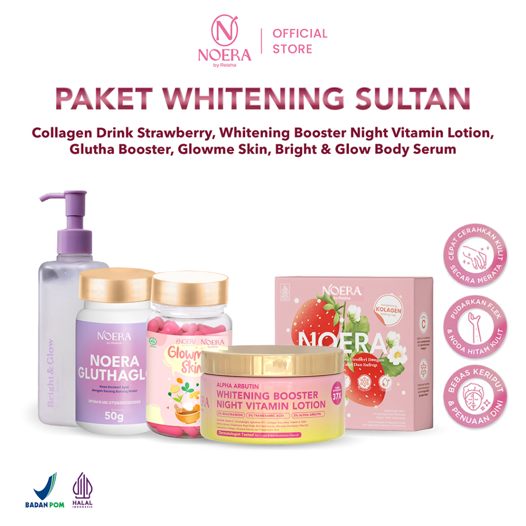 Jual Noera Paket Whitening Sultan | Bright & Glow Body Serum + Glutha ...