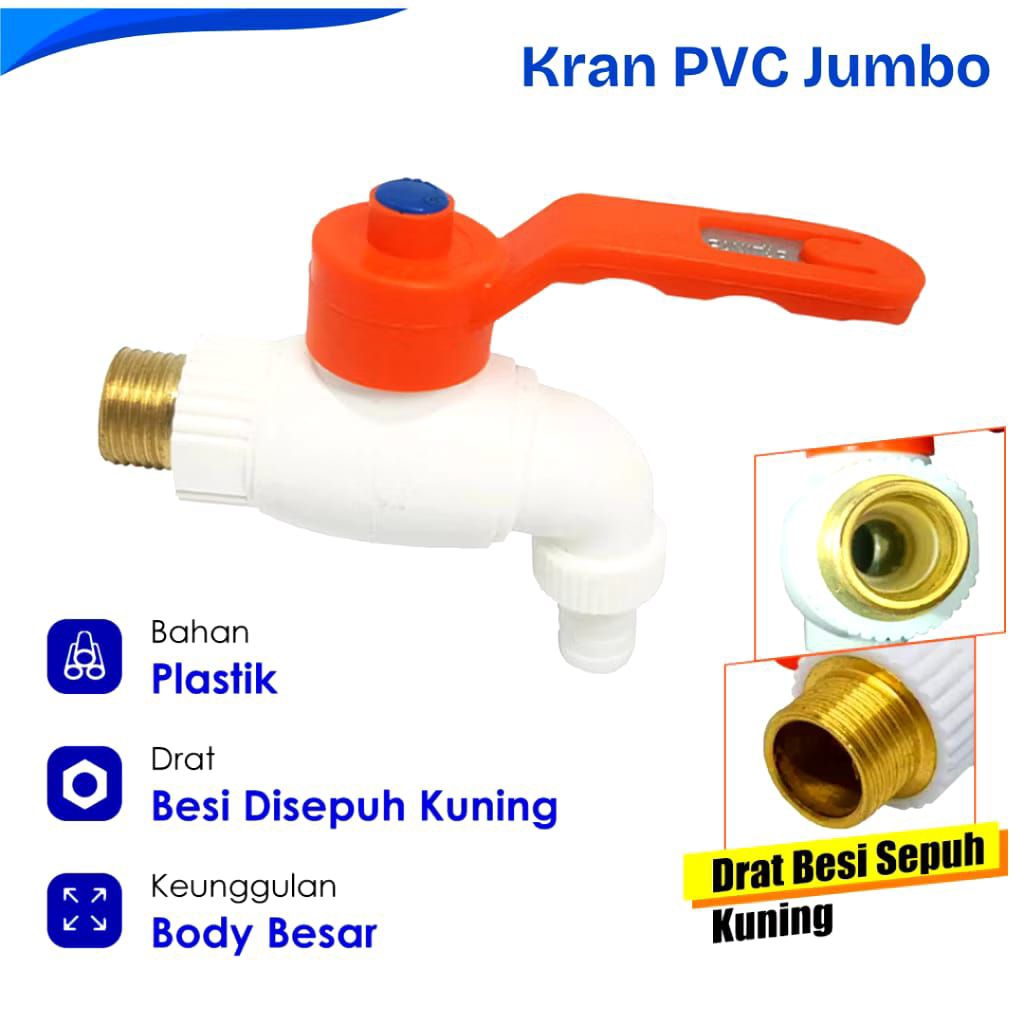 Jual Kran Tembok PVC Drat Kuningan JUMBO CAB - Ukuran 1/2" dan 3/4 ...