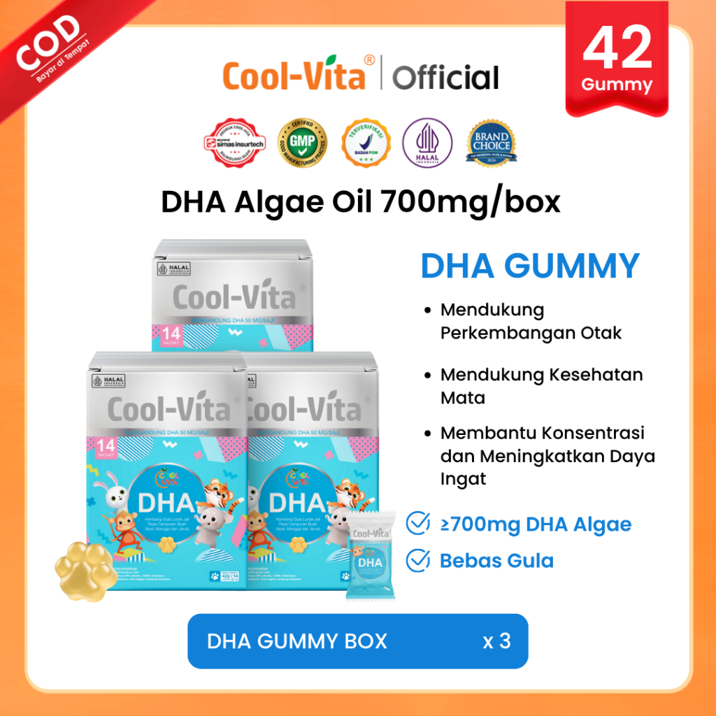 Jual DHA Gummy 700mg untuk Anak 3 Box Isi 42 Coolvita Gummy – Nutrisi ...