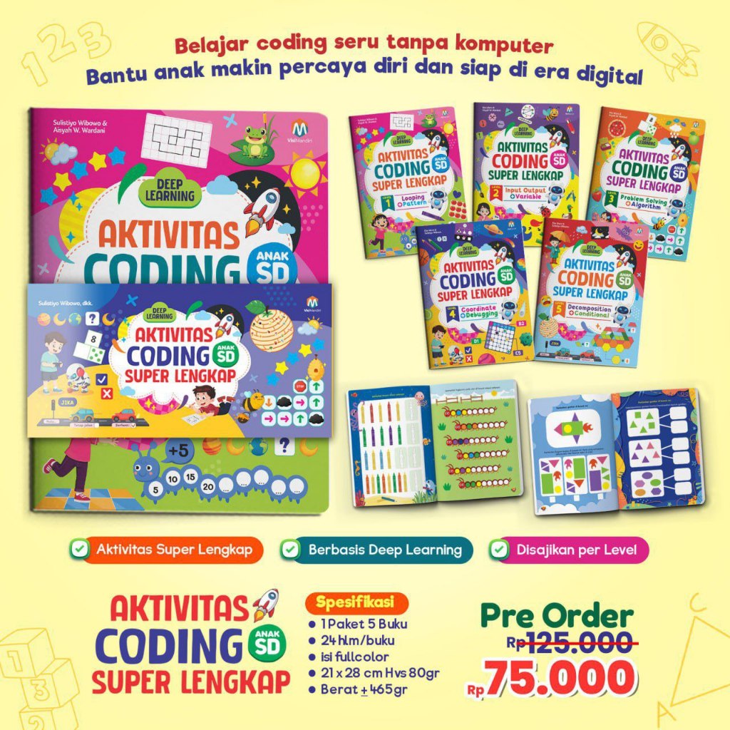 Jual Paket Aktivitas Coding Super Lengkap Buku Superlengkap untuk Anak SD TK (isi 5 buku ...