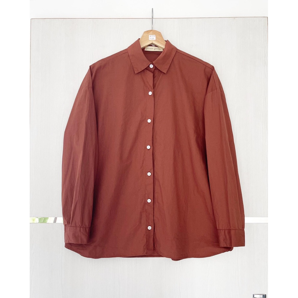 Jual new basic cotton shirt - dark caramel | Shopee Indonesia