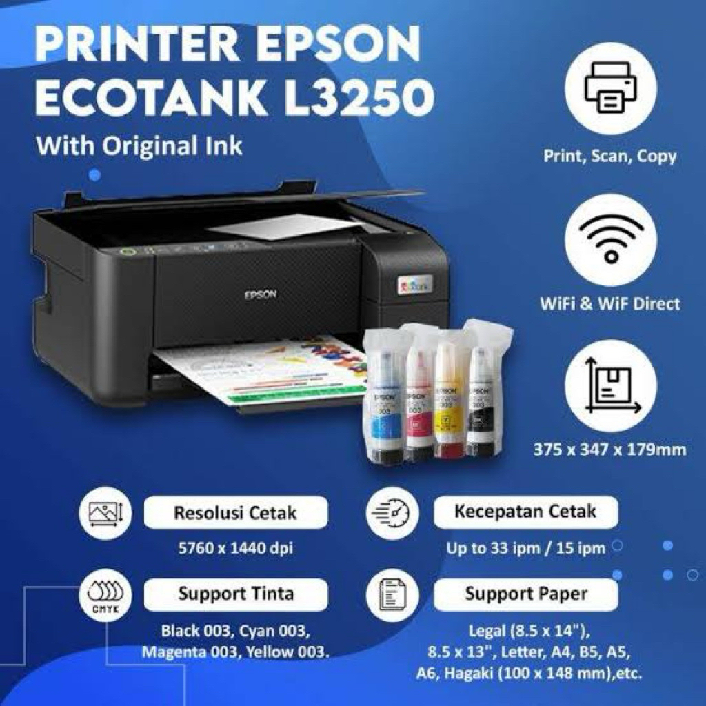 Jual EPSON L3250 GARANSI RESMI - Print Scan Copy + Wifi FULLSET TINTA | Shopee Indonesia