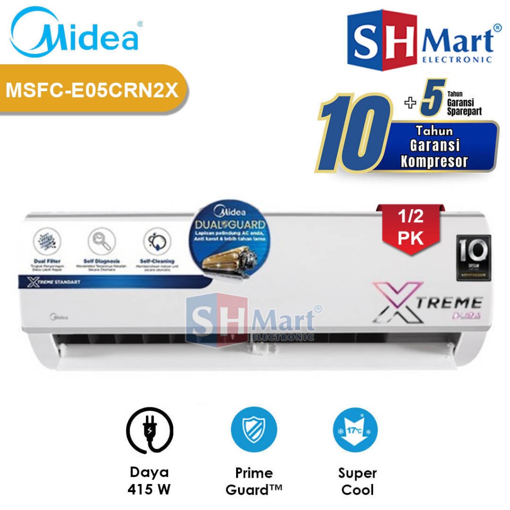 Jual AC 1/2 PK STANDART MIDEA MSFCE-05CRN2X / MSFCE05CRN2X DOUBLE GOLD ...
