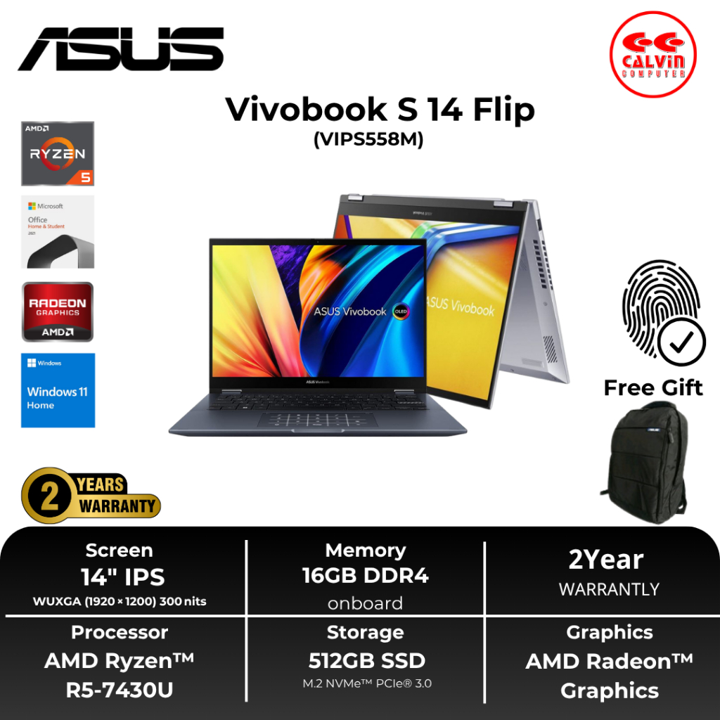 Jual ASUS Vivobook S14 Flip TN3402YA Ryzen 5 7430U 16GB 512GB SSD Touch ...