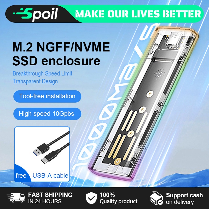 Jual M.2 SSD Transparent Hard Drive Enclosure NGFF NVMe Dual Protocol Solid State External ...