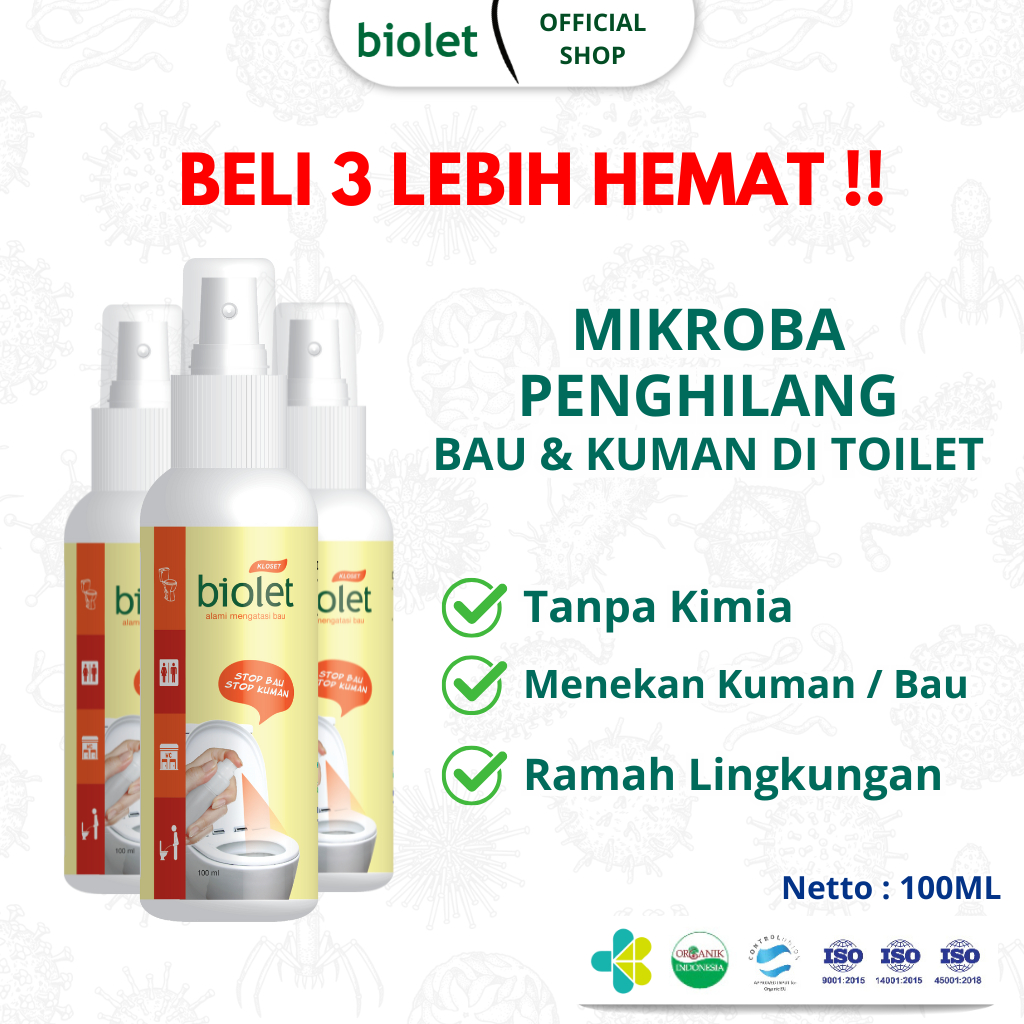 Jual BIOLET Kloset Urinoir Spray Organik Pengurai Bau Kuman Penyebab ...