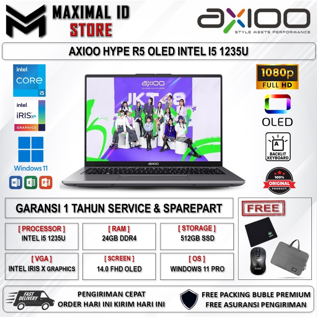 Jual Laptop Axioo Hype R5 Oled Intel i5 1235U RAM 24GB 512GB SSD Full ...