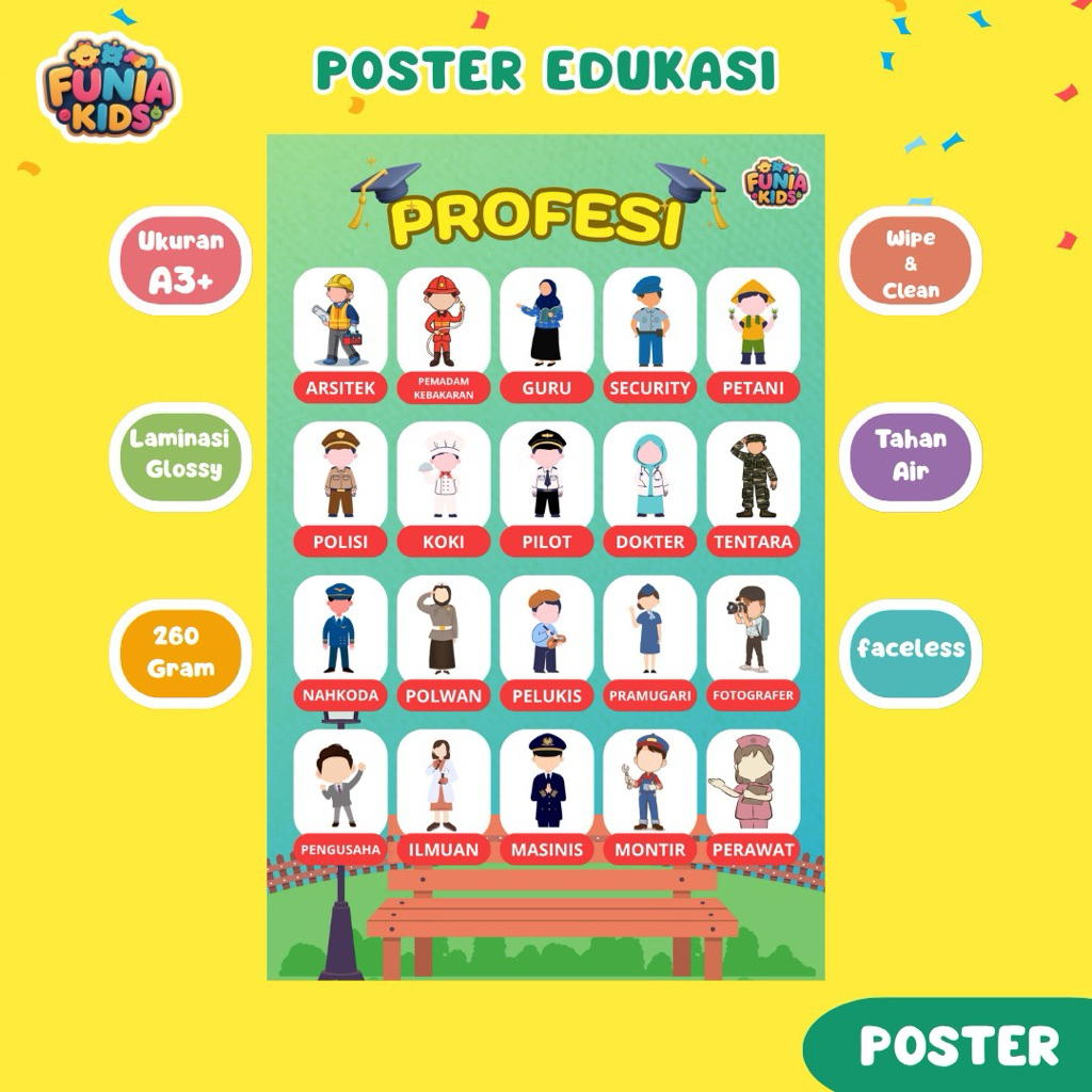 Jual FUNIAKIDS POSTER PROFESI EDUKASI ANAK MENGENAL BERBAGAI PROFESI ...
