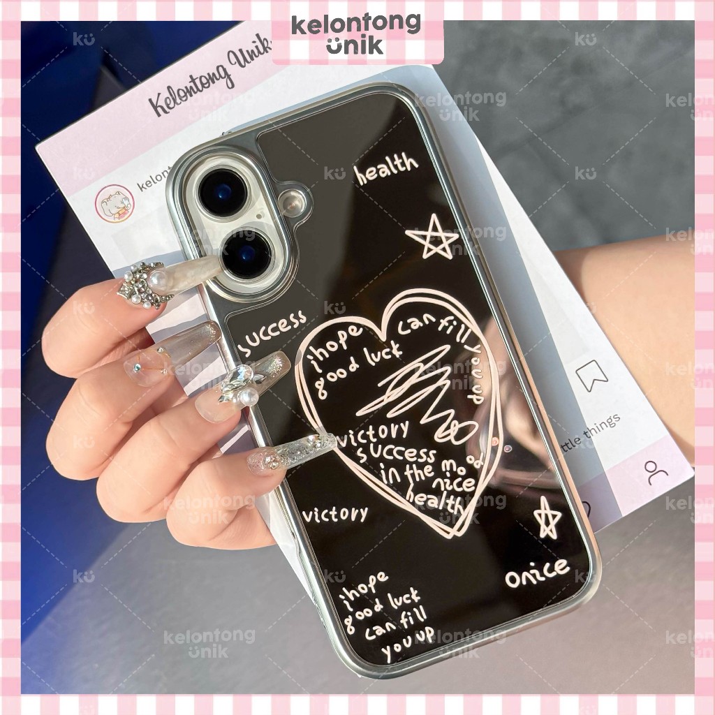 Jual KELONTONG UNIK | 𝗔𝗜𝗦𝗟𝗘 Heart Star Electroplated Silver Edge Mirror ...