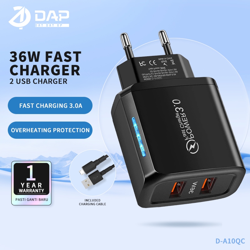 Jual DAP D-A10QC Charger Power Delivery 36 Watt 3.0 A 2 Port USB Fast ...
