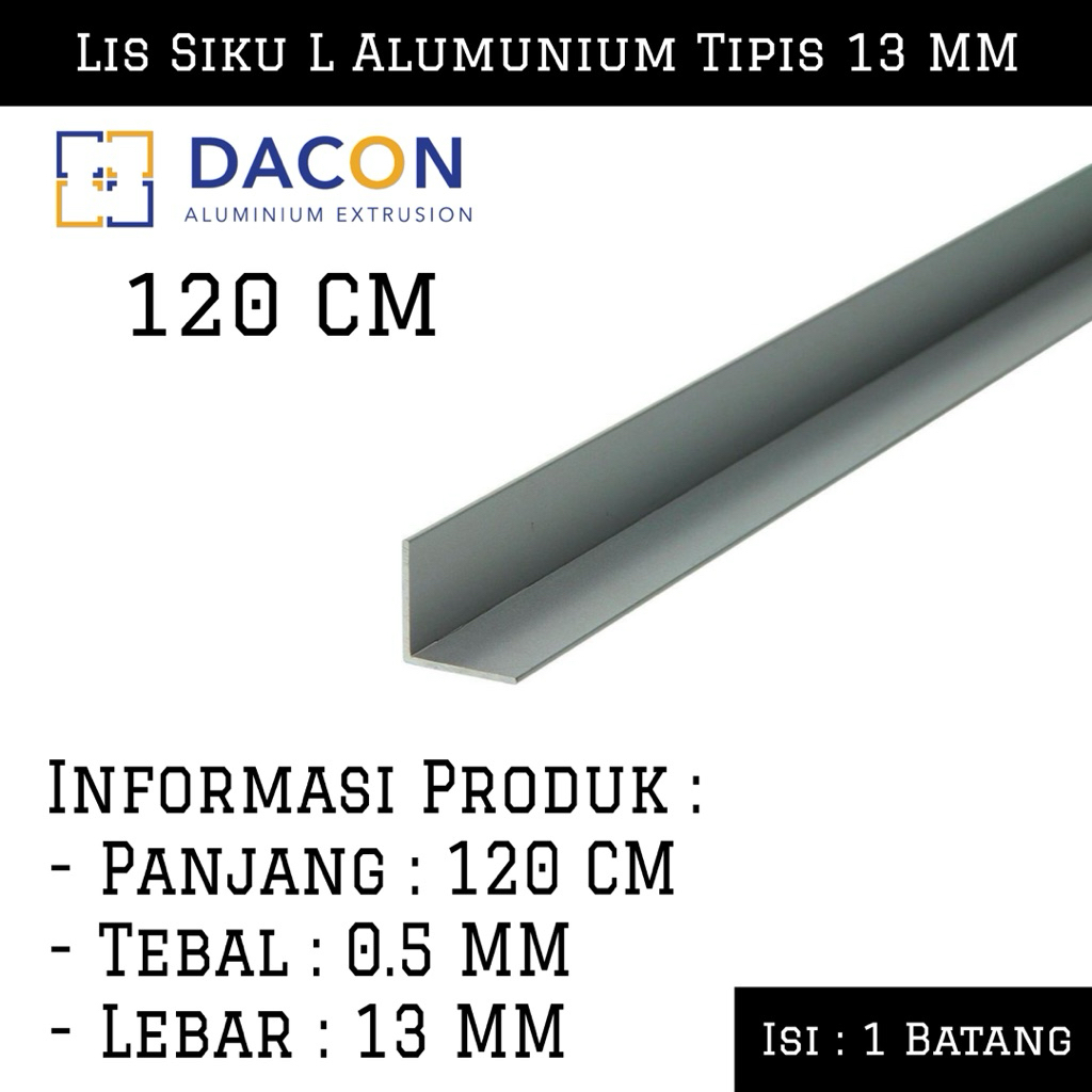 Jual (120 CM) Lis Siku L Alumunium Tipis 13 MM Dacon | Lis Siku ...