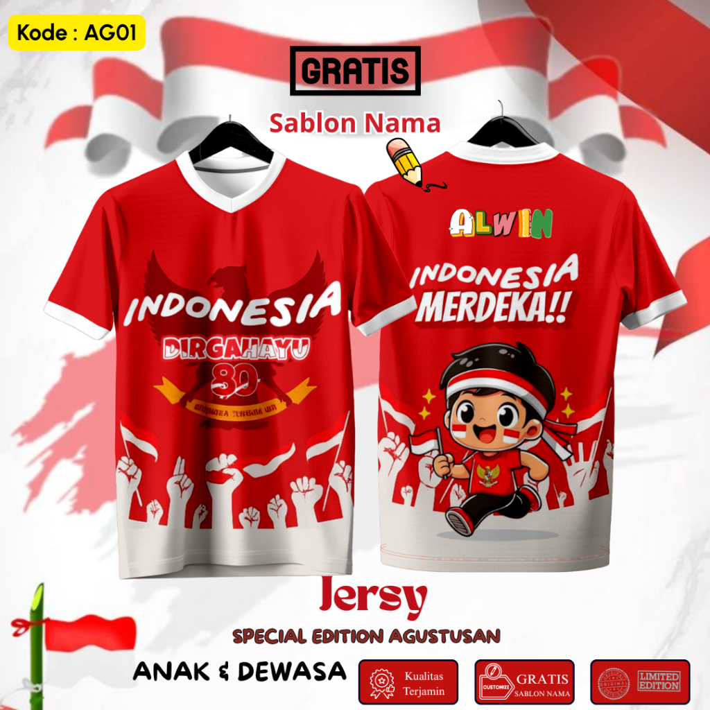 Jual Baju Kaos Distro Anak Kemerdekaan Dirgahayu 17 Agustus 1945 Indonesia HUT RI Ke 80 | Shopee ...
