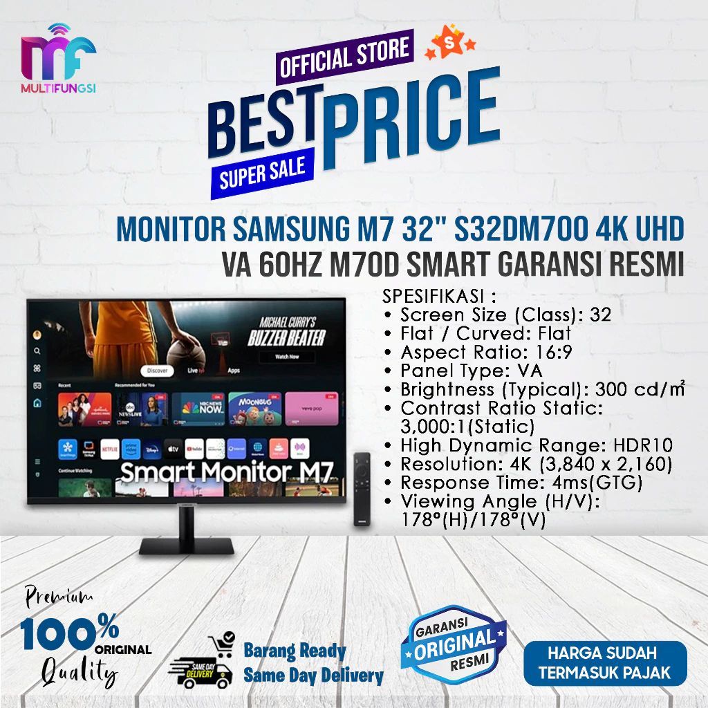 Jual Monitor Samsung M7 32" S32DM700 4K UHD VA 60Hz Smart Garansi Resmi ...