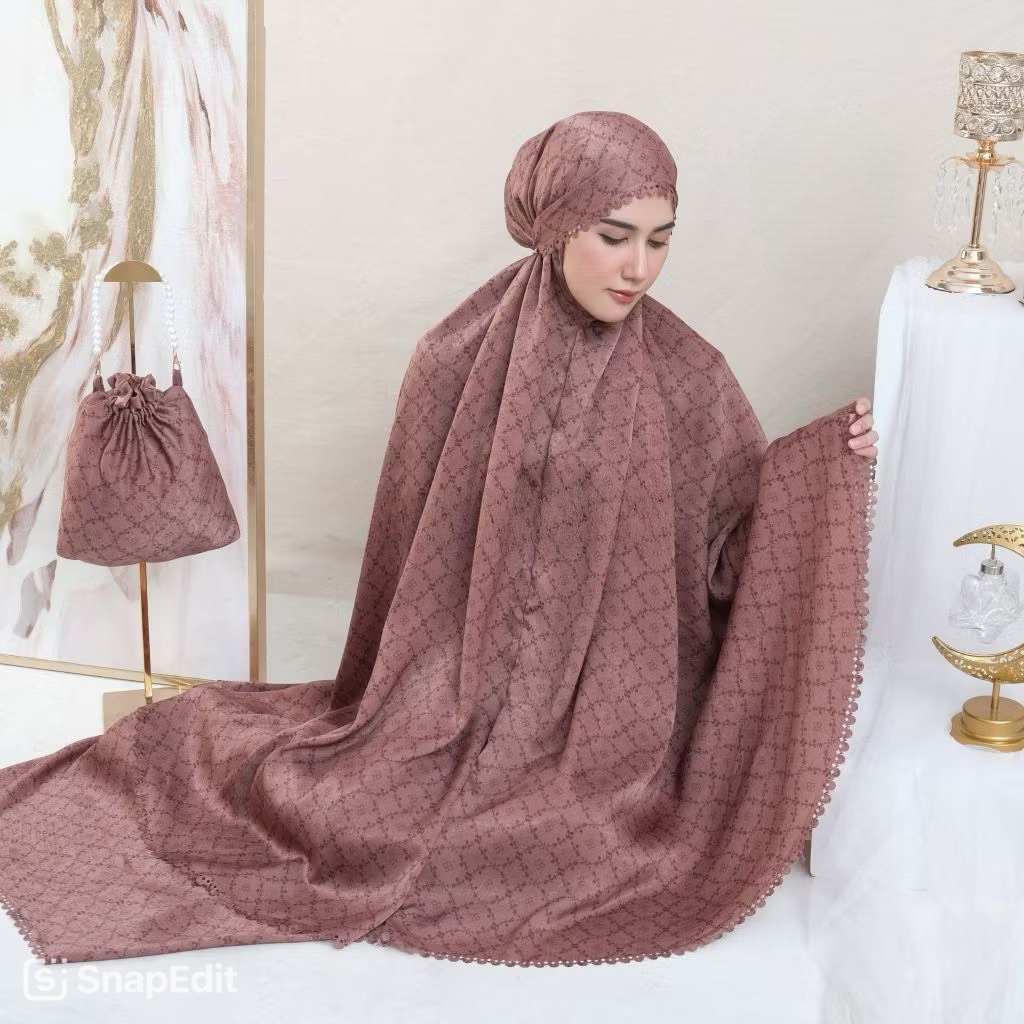 Jual Mukena Mewah Santorini Silk Luxury 2 in 1 Lasercut Pinggir Desain ...