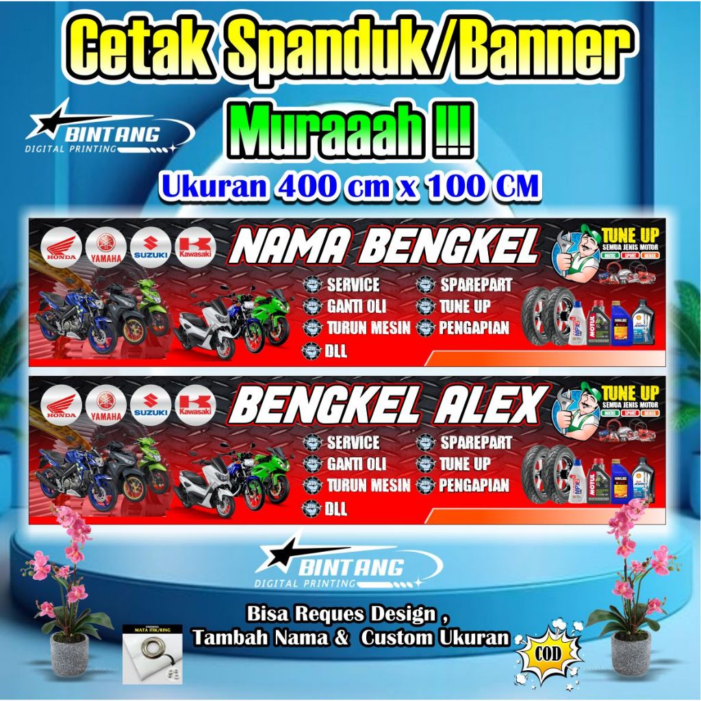 Jual Spanduk Banner Bengkel Motor Ukuran 4 Meter x 1 Meter | Shopee ...