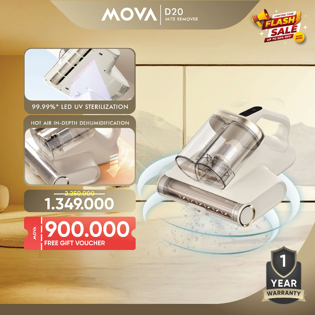 Jual [𝐆𝐑𝐀𝐍𝐃 𝐋𝐀𝐔𝐍𝐂𝐇𝐈𝐍𝐆] MOVA D20 Mite Remover: Patting 64K BPM + UV Sterilisasi 99,99% I Deep ...