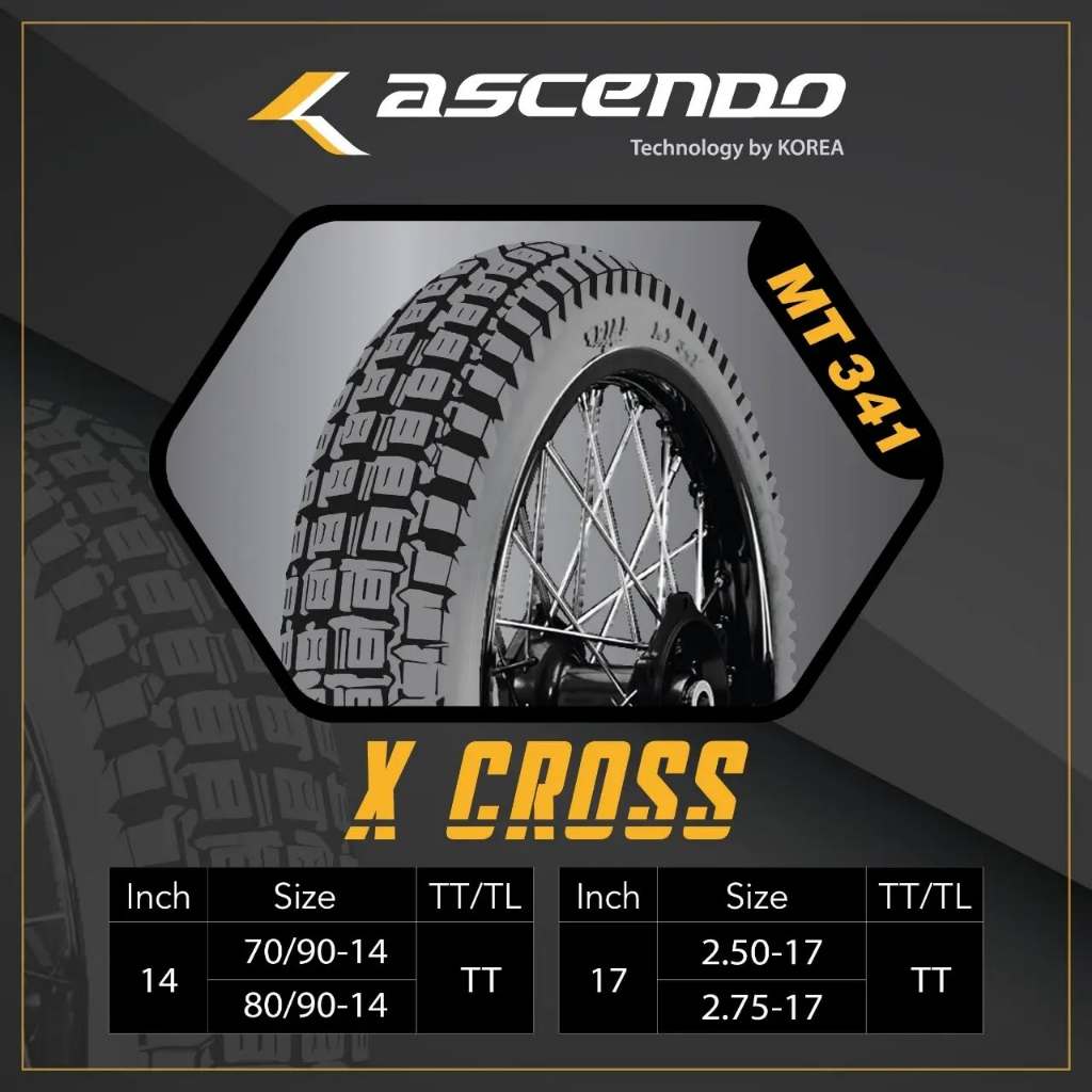 Jual Ban Motor Ascendo Tubtep / Tubetype X-Cross / Xcross Mt341 Ring 17 Ukuran 250-17 dan 275-17 ...