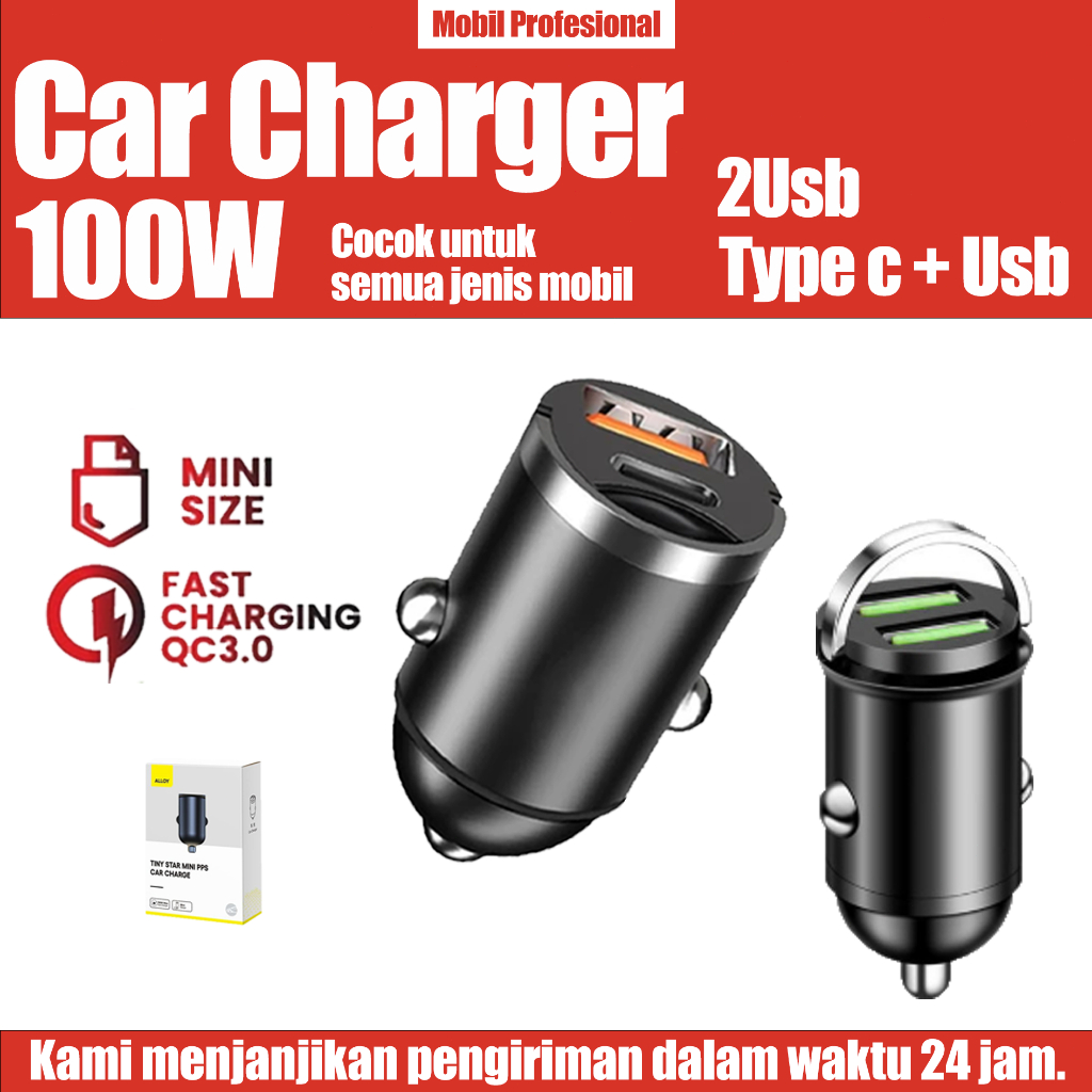 Jual Mini Car Charger Mobil 100W PD USB Car Charger Mobil Fast ...