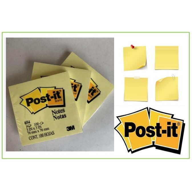 Jual Sticky Note Post it Notes Notas 3M 654 1 Pad (100 Lembar) 3 IN x 3 ...
