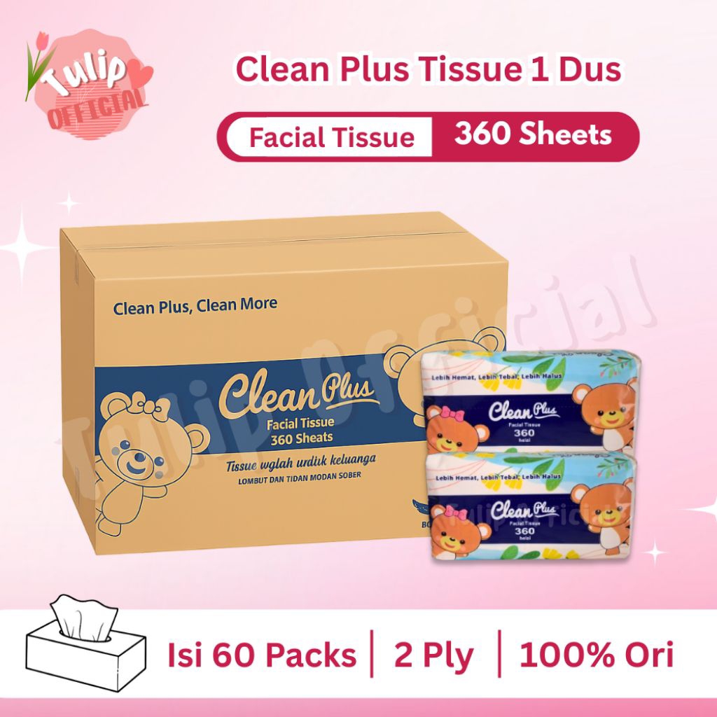 Jual GROSIR MURAH 1 DUS Tisu Tissue Softpack CLEAN PLUS 360 Helai isi ...
