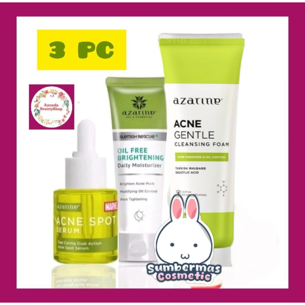 Jual PAKET AZARINE ANTI ACNE 3PC (OILFREE, ACNE SPOT,ACNE GENTLE) 100 ...