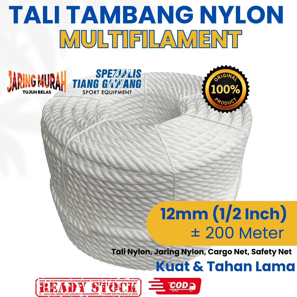 Jual Tali Tambang Nylon PP 12mm 200 Meter – Kuat, Lentur, Tahan Tarikan ...