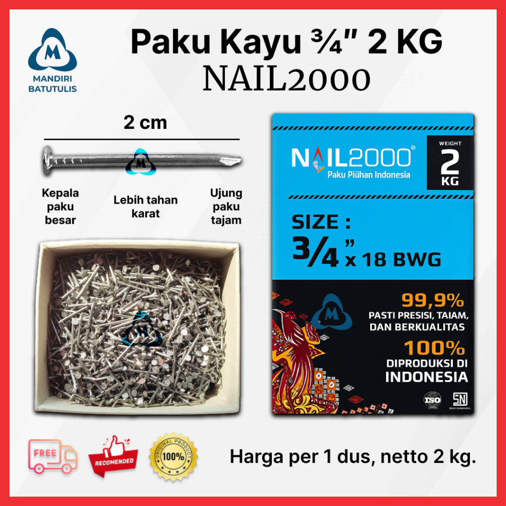 Jual Paku Kayu 3/4" Inch NAIL2000 2KG - Paku Seri 2cm NAIL 2000 ...