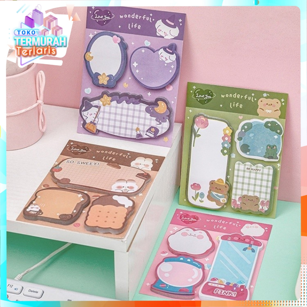 Jual TTT Notes Kertas Tempel Karakter Bear Cat Rabbit Sticky Notes Lucu ...