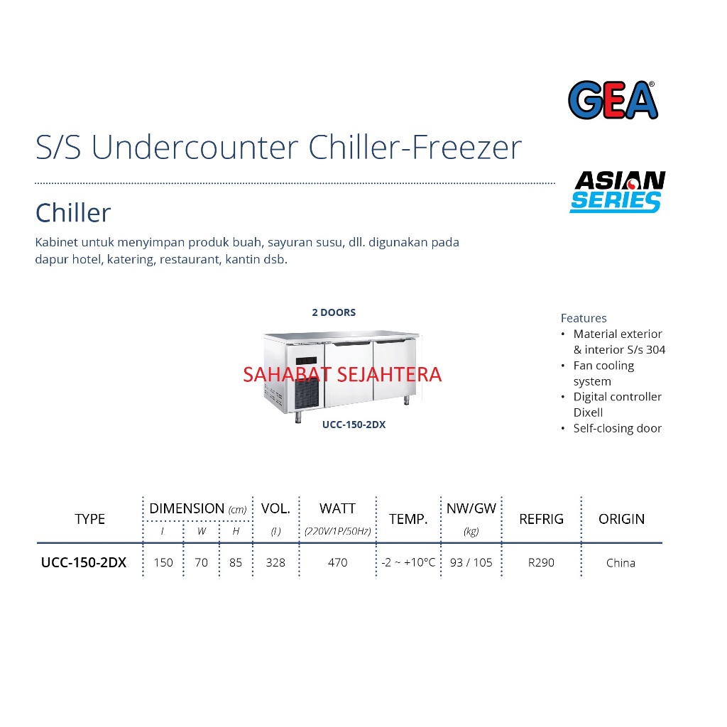 Jual GEA Stainless Steel Undercounter Chiller UCC-150-2DX Chiller ...
