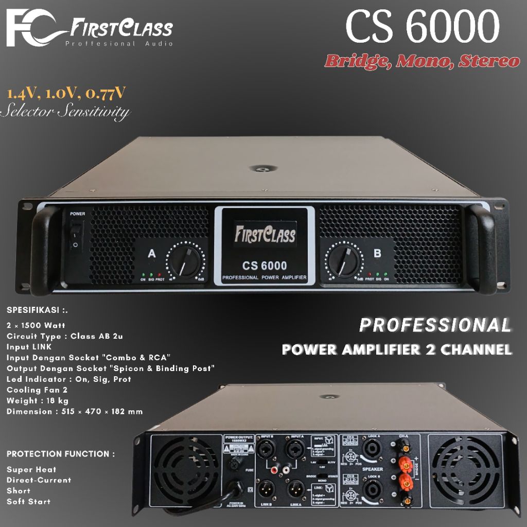 Jual POWER AMPLIFIER FIRSTCLASS CS-6000 / CS6000 / CS 6000 1500W X 2 ...