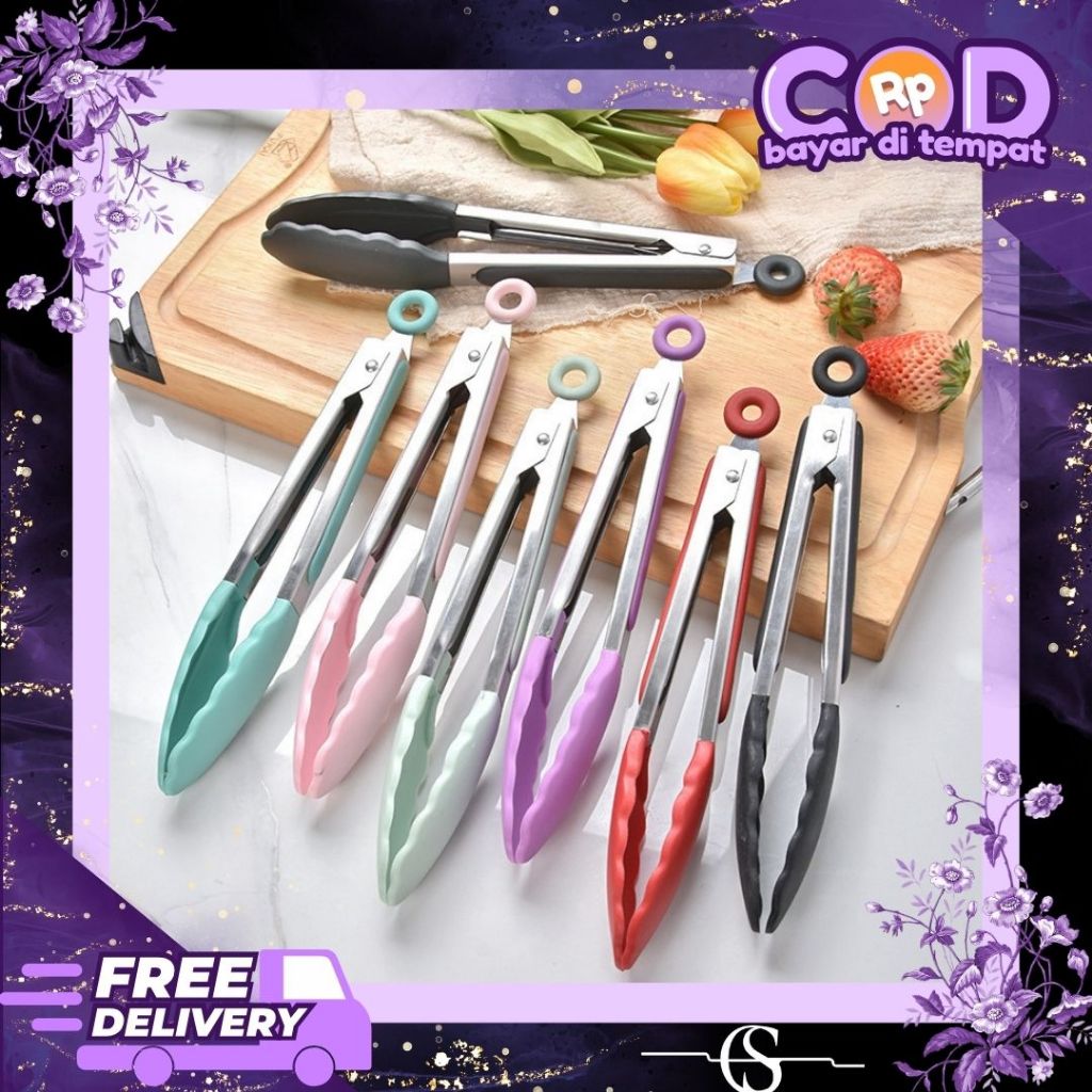 Jual Tongs Food Stainless Silicone Pencapit Kue Dan Gorengan Tahan ...