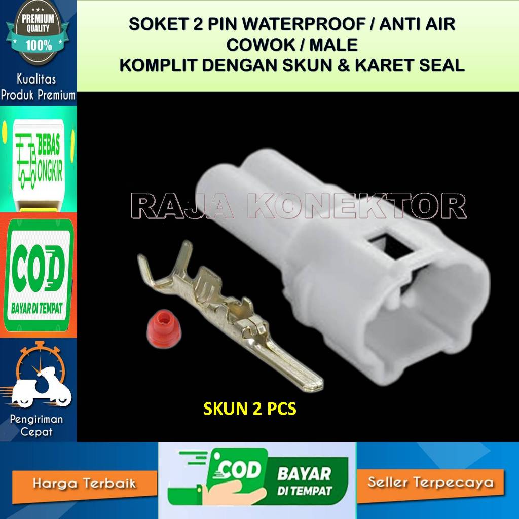 Jual SOKET 2 PIN MALE COWO WATERPROOF ANTI AIR KOMPLIT SKUN- SOKET 2 ...