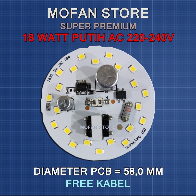 Jual PCB LED SUPER PREMIUM 18 Watt PUTIH / KUNING AC 220-240V (TERSEDIA ...