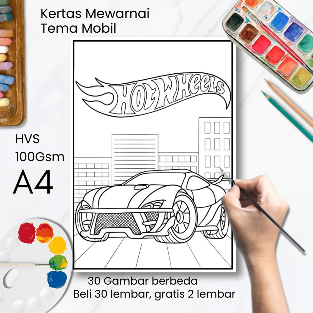 Jual 30 Lembar Kertas Gambar Mewarnai Anak Tema Mobil A4 - Media ...