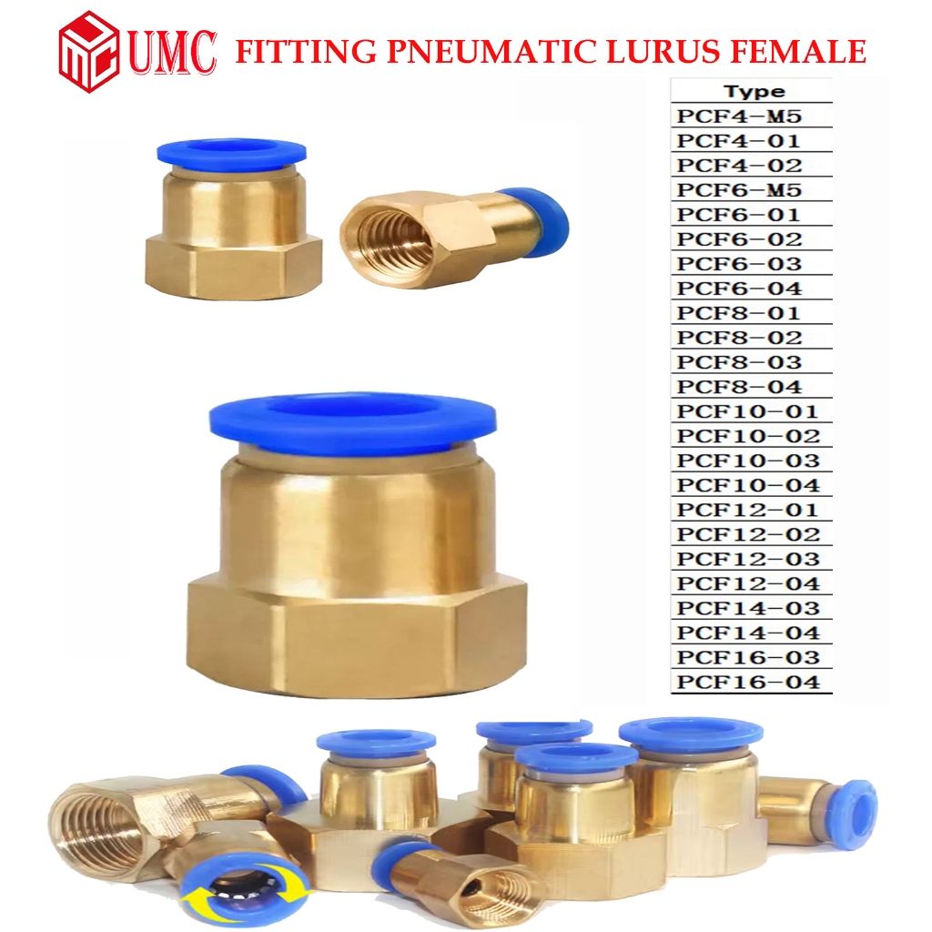 Jual FITTING LURUS FEMALE DRAT PNEUMATIC MPCF SELANG 1/8" 1/4" 3/8" 1/2 ...