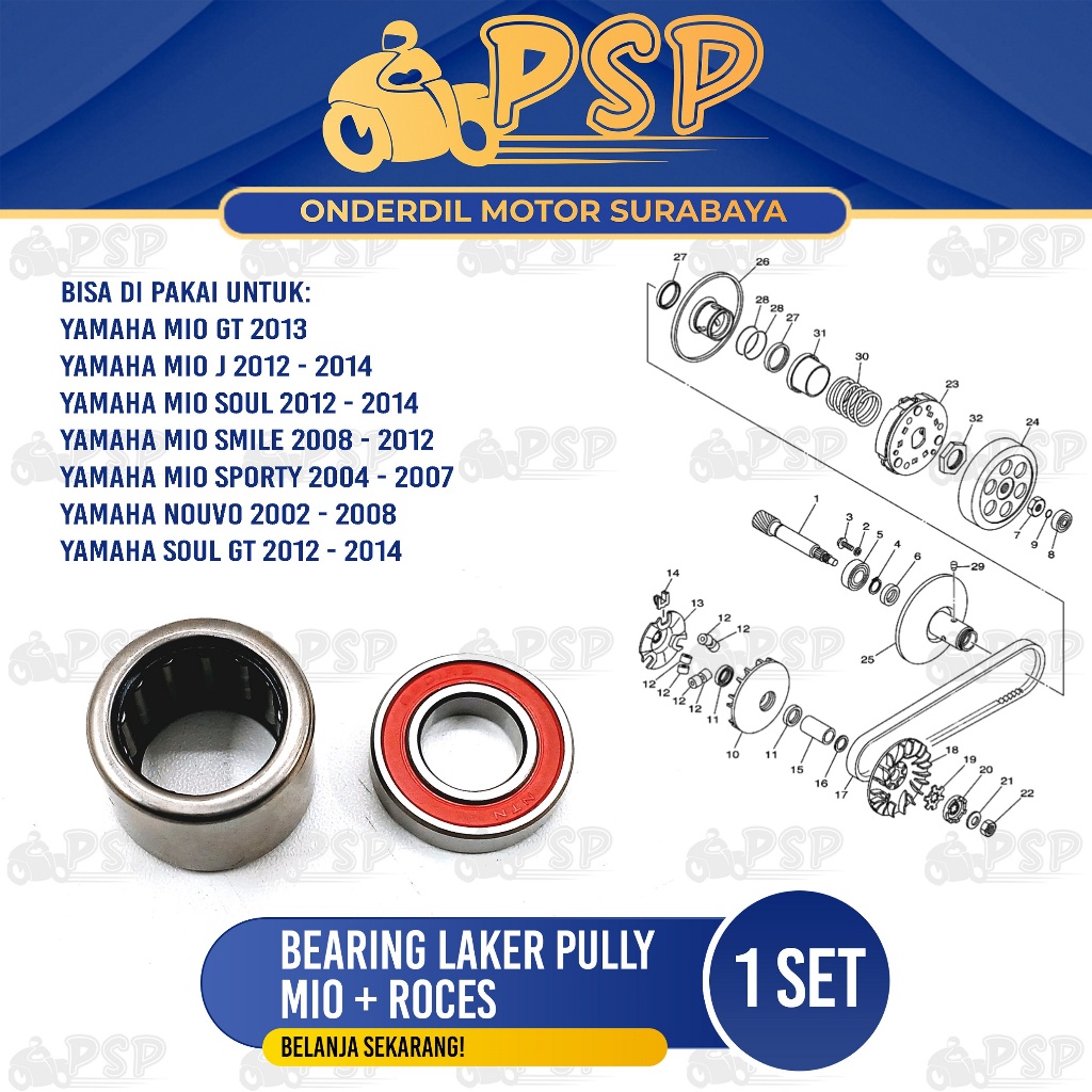 Jual Bearing Pully + Roces Bambu Mio - Bering Laher Puli Roces Dalam ...