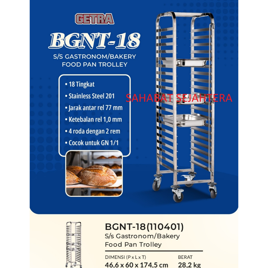 Jual GETRA Gastronom / Bakery Food Pan Trolley Stainless Steel BGNT-18 ...