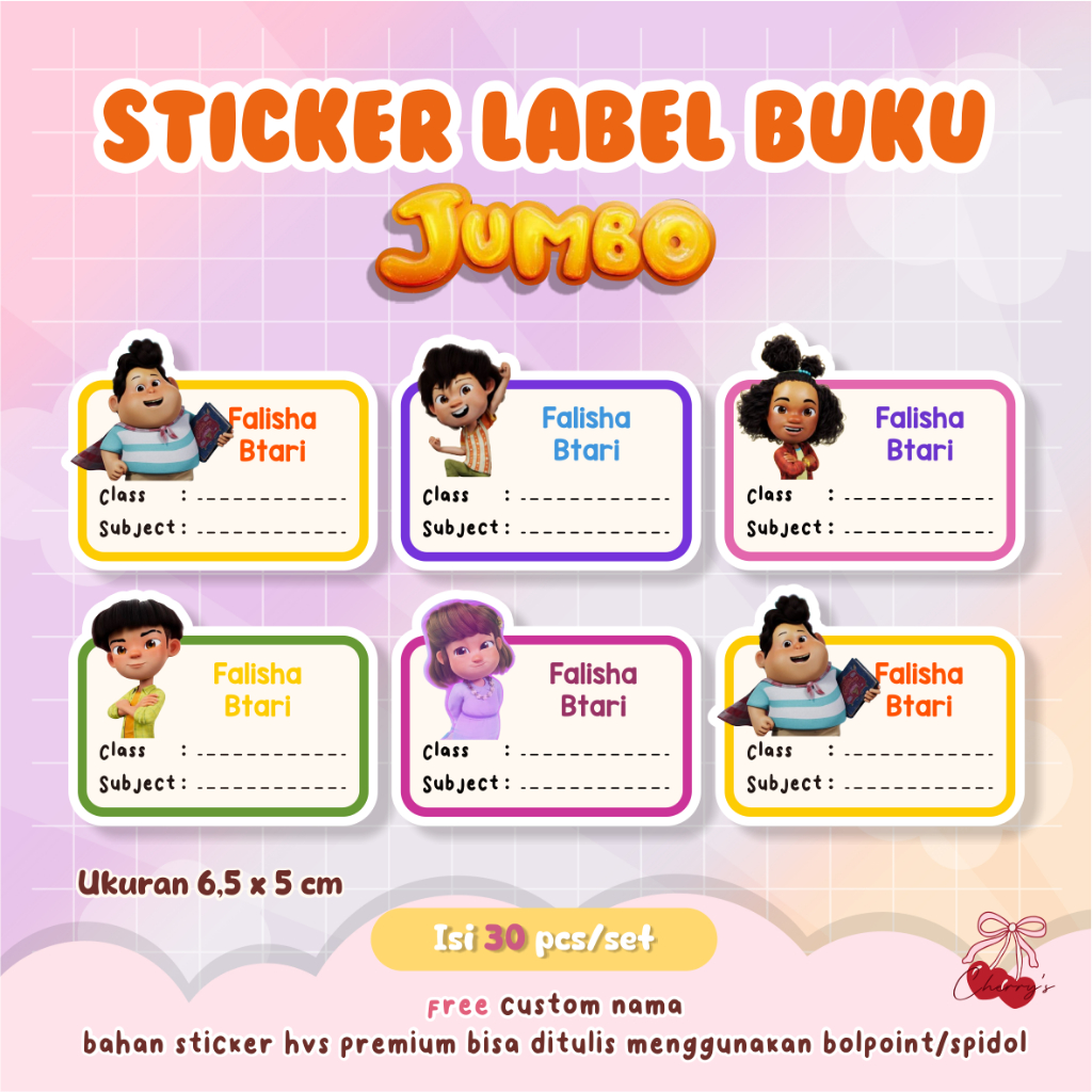 Jual Sticker Buku Jumbo Sticker Label Nama Animasi Jumbo Don Nurman Mae ...